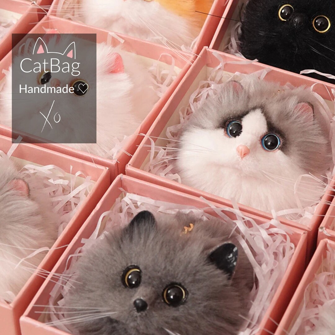 Realistic Cat Plush Key-chain Handmade Accessory Purse Handbag Kitty ...