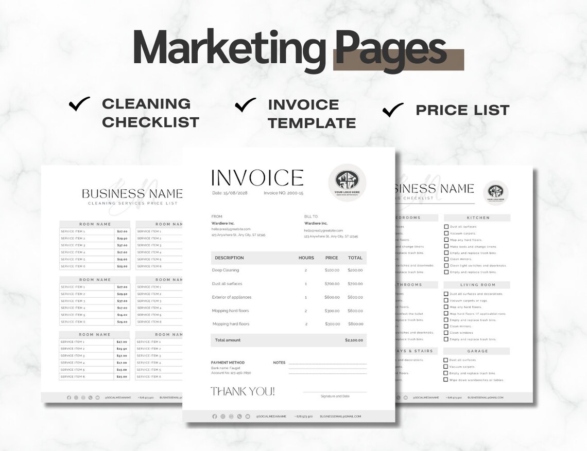 Cleaning Business Forms, Cleaning Company, Editable Cleaning Checklist ...