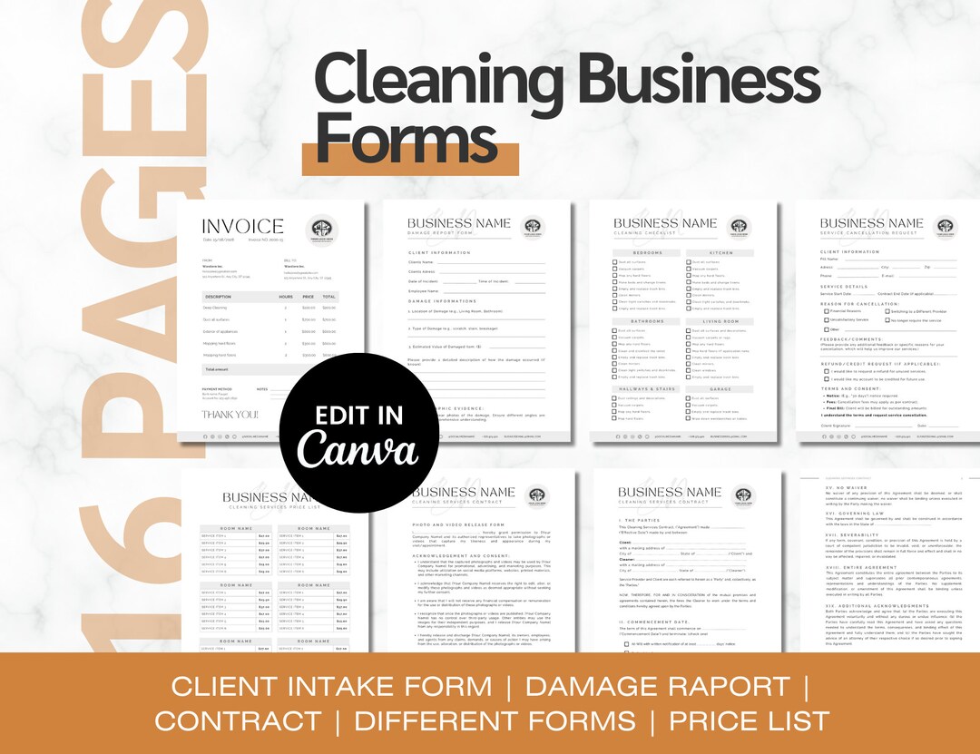 Cleaning Business Bundle, Cleaning Intake Form, Editable Cleaning ...