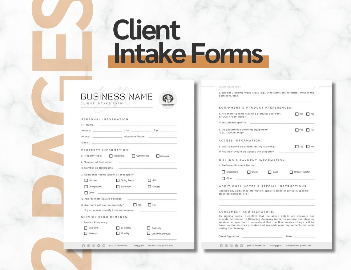 Cleaning Business Bundle, Cleaning Intake Form, Editable Cleaning ...