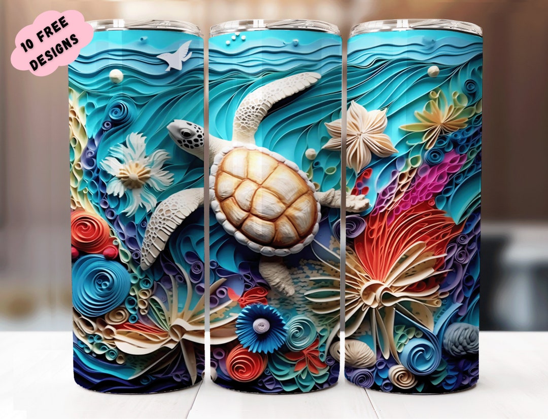 3D Turtle Tumbler Wrap, Turtle Tumbler Wrap, Beach Tumbler Wrap, 3D ...