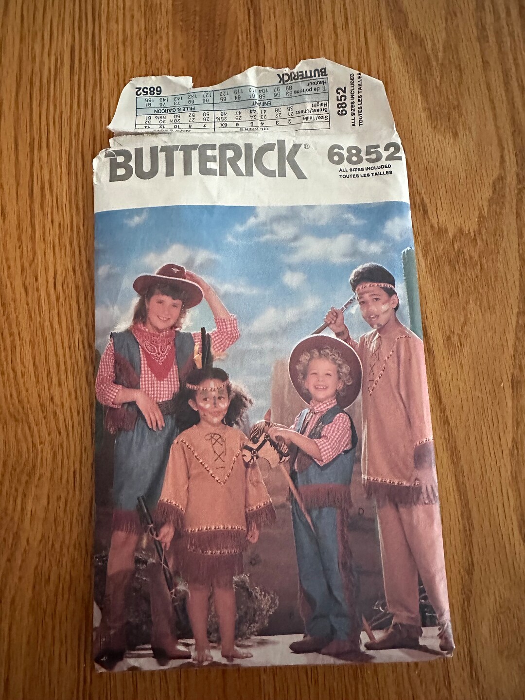 Butterick 6852 Western Indian Kids Costumes - Etsy