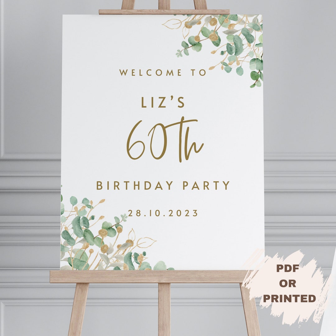 Personalised 60th Birthday Party Sign Green and Gold Custom Name 60th ...