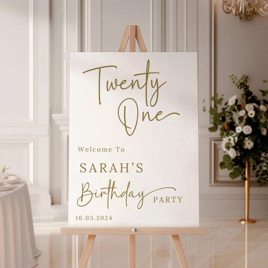 Custom 21st Birthday Party Sign Minimalist Design Gold Font PRINTED ...