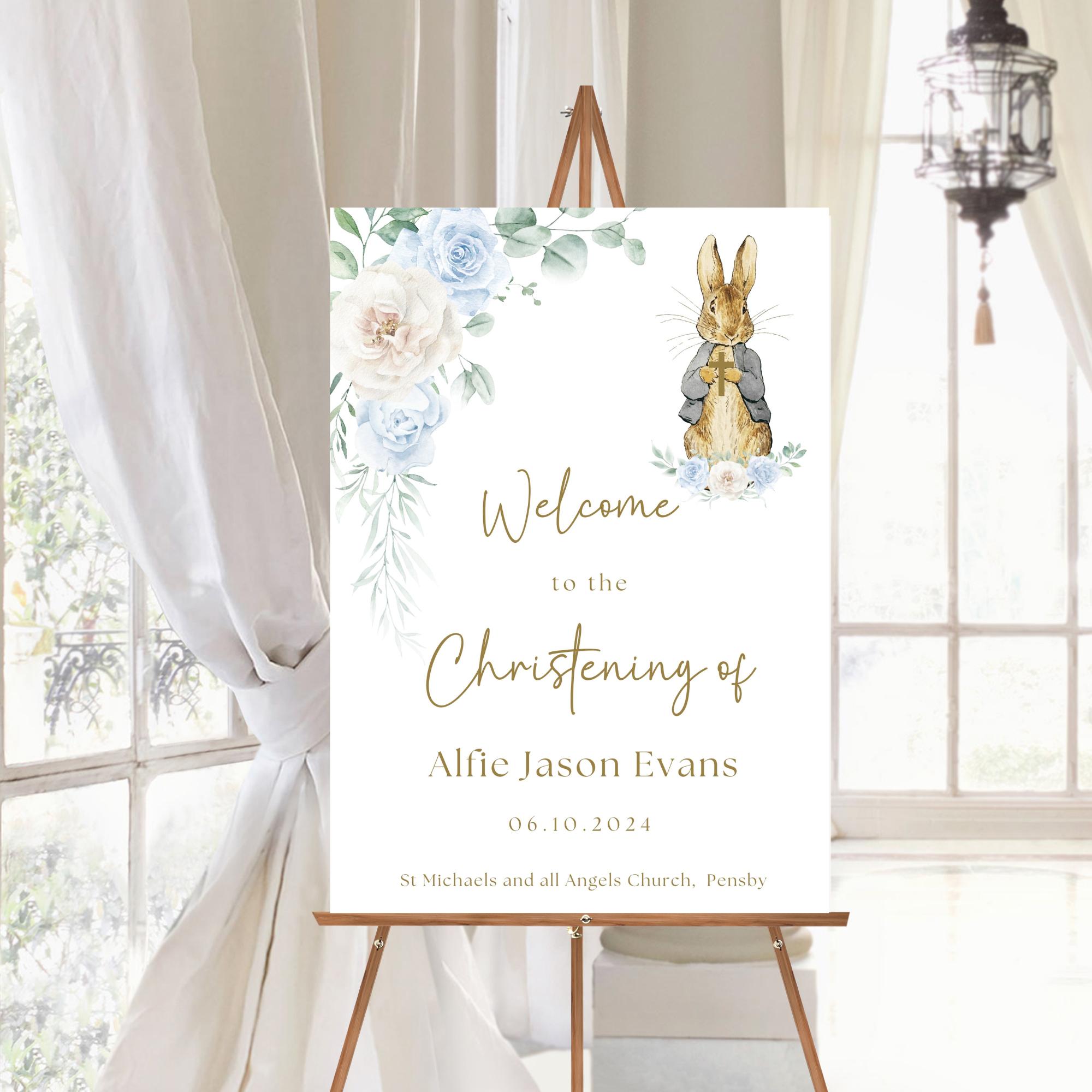 Personalised Blue Peter Rabbit Christening Welcome Sign Custom Boys ...