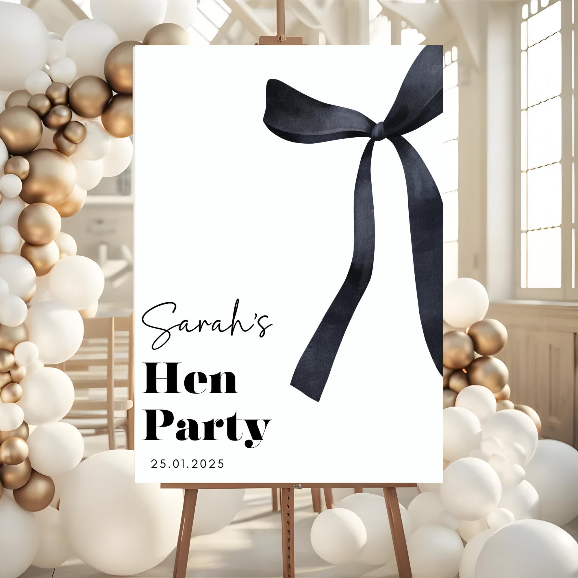 Custom Hen Do Welcome Sign Black and White Hen Party Poster Black Bow ...