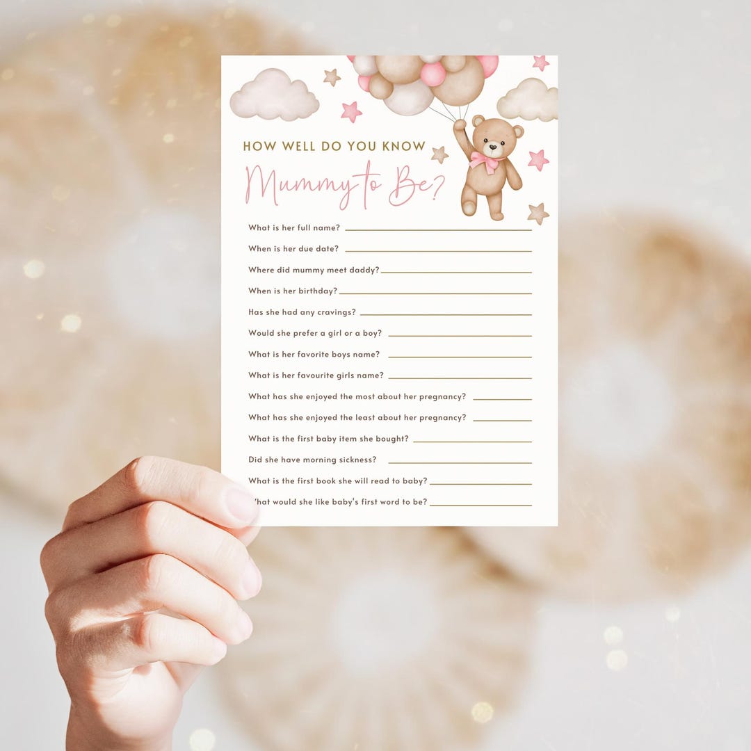 Pink Teddy Bear Baby Shower Game – Who Knows Mummy Best Quiz, Girl Baby ...