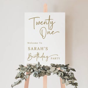 Custom 21st Birthday Party Sign Minimalist Design Gold Font PRINTED ...