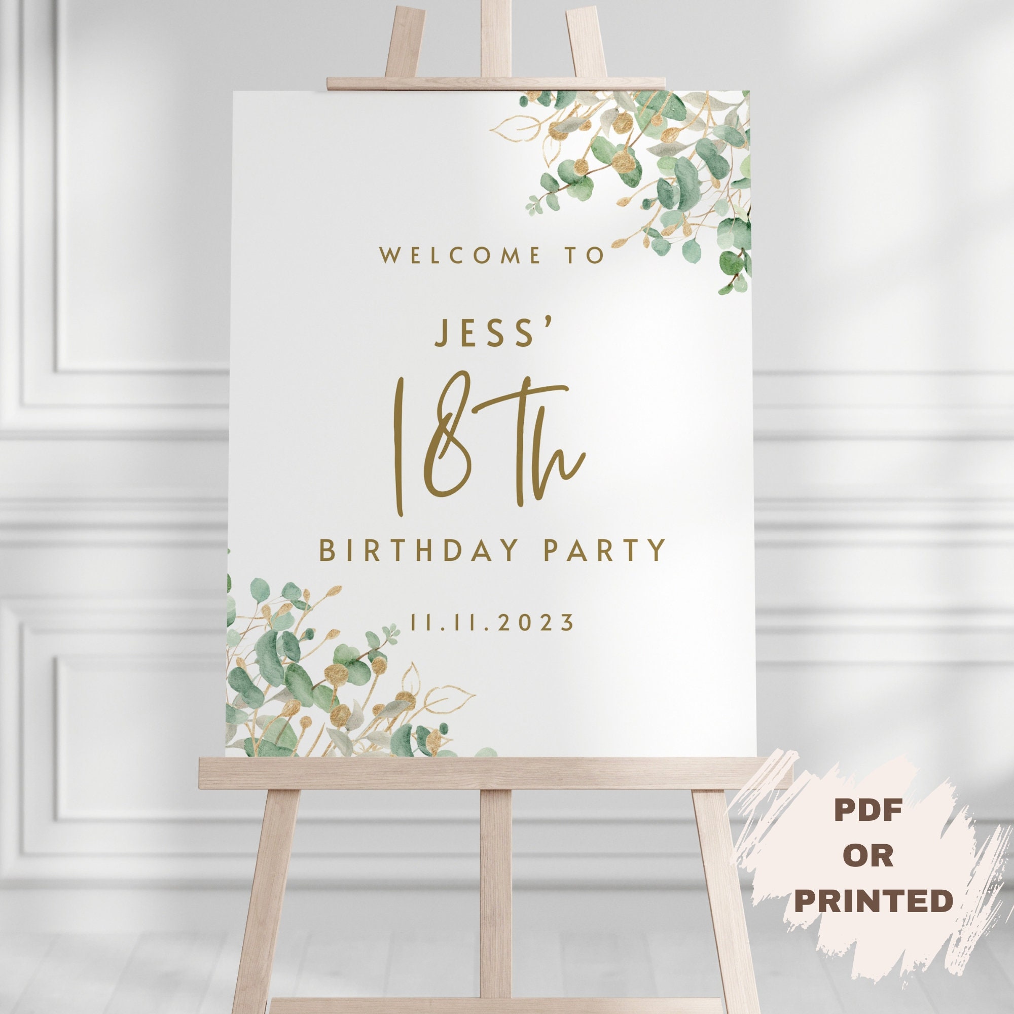 Personalised 18th Birthday Party Sign Green and Gold Custom Name 18th ...