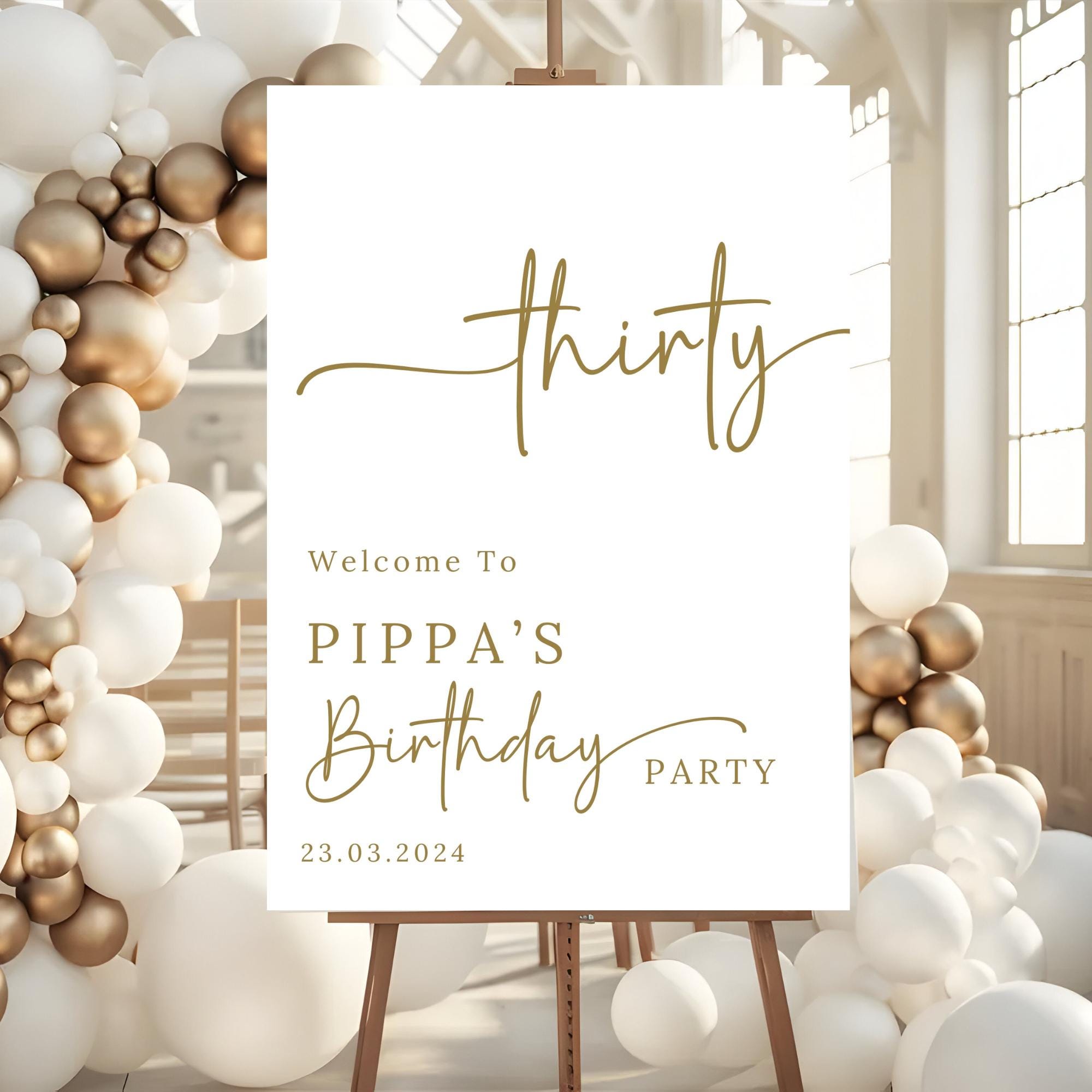 Personalised 30th Birthday Welcome Sign Minimalist Gold Trendy PRINTED ...