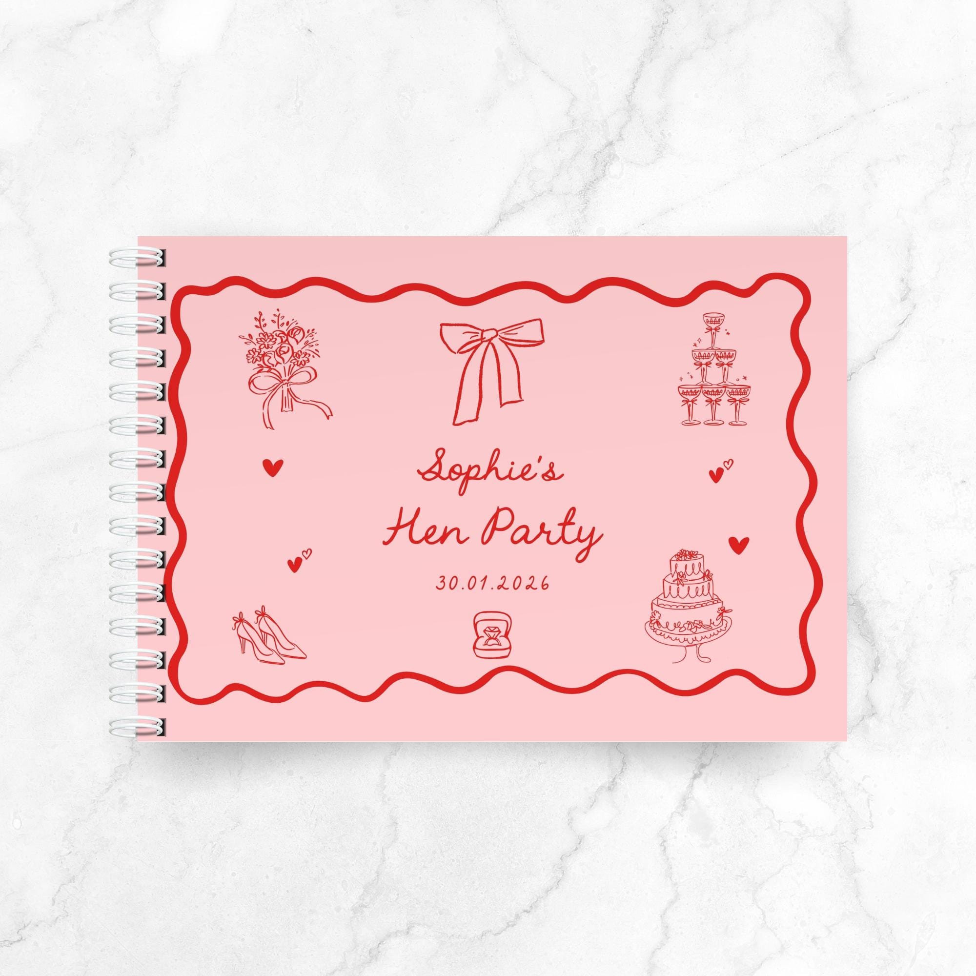Custom Hen Do Guest Book Pink and Red Personalised Hen Party Guestbook ...