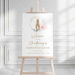 Personalised Flopsy Bunny Christening Welcome Sign Pink Peter Rabbit ...