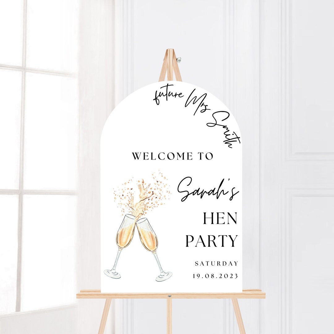 Custom Hen Party Arched Welcome Sign Printed Brunch and Bubbly Hen Do ...