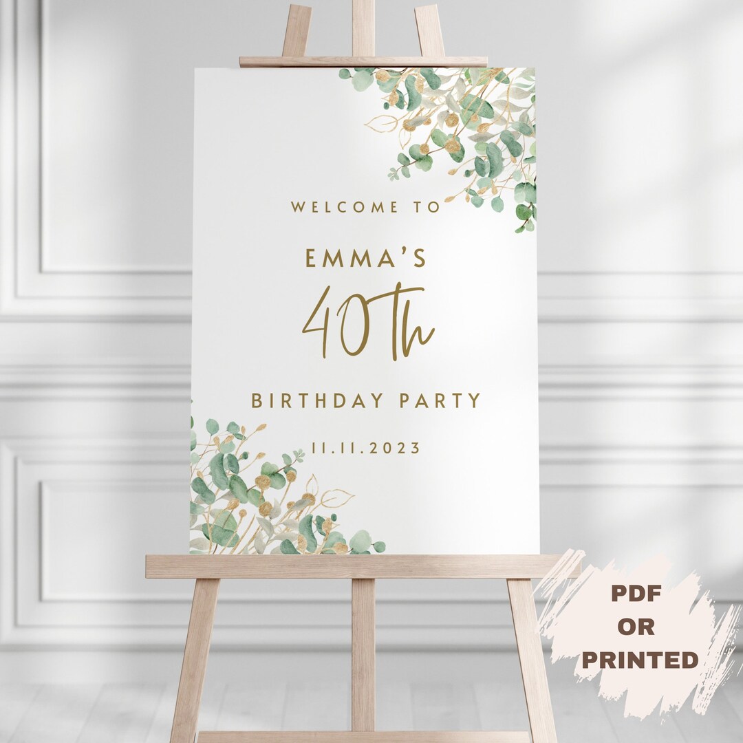 Personalised 40th Birthday Party Sign Green and Gold Custom Name 40th ...