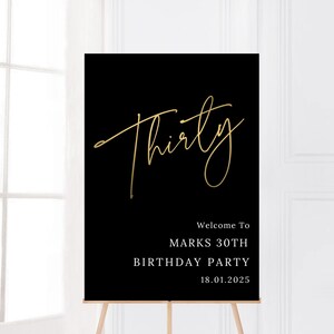 Personalised 30th Birthday Welcome Sign, Black and Gold Theme, Custom ...