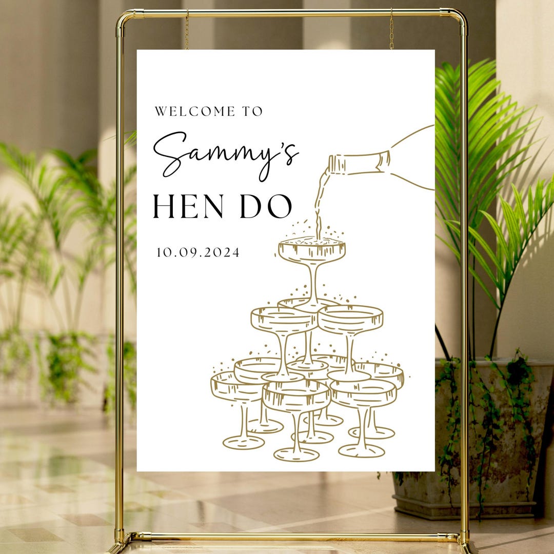 Custom Hen Do Welcome Sign Black and Gold Minimalist Hen Party Welcome ...
