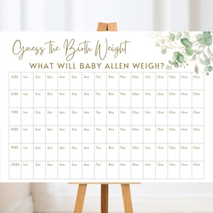 Custom Guess the Birth Weight Game Greenery and Gold Font Baby Shower ...