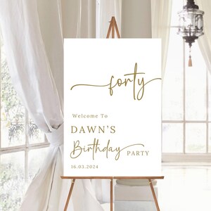 Custom 40th Birthday Party Welcome Sign Minimalist Gold Font PRINTED ...