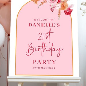 Personalised 21st Birthday Party Sign Hot Pink and Orange Floral Custom ...