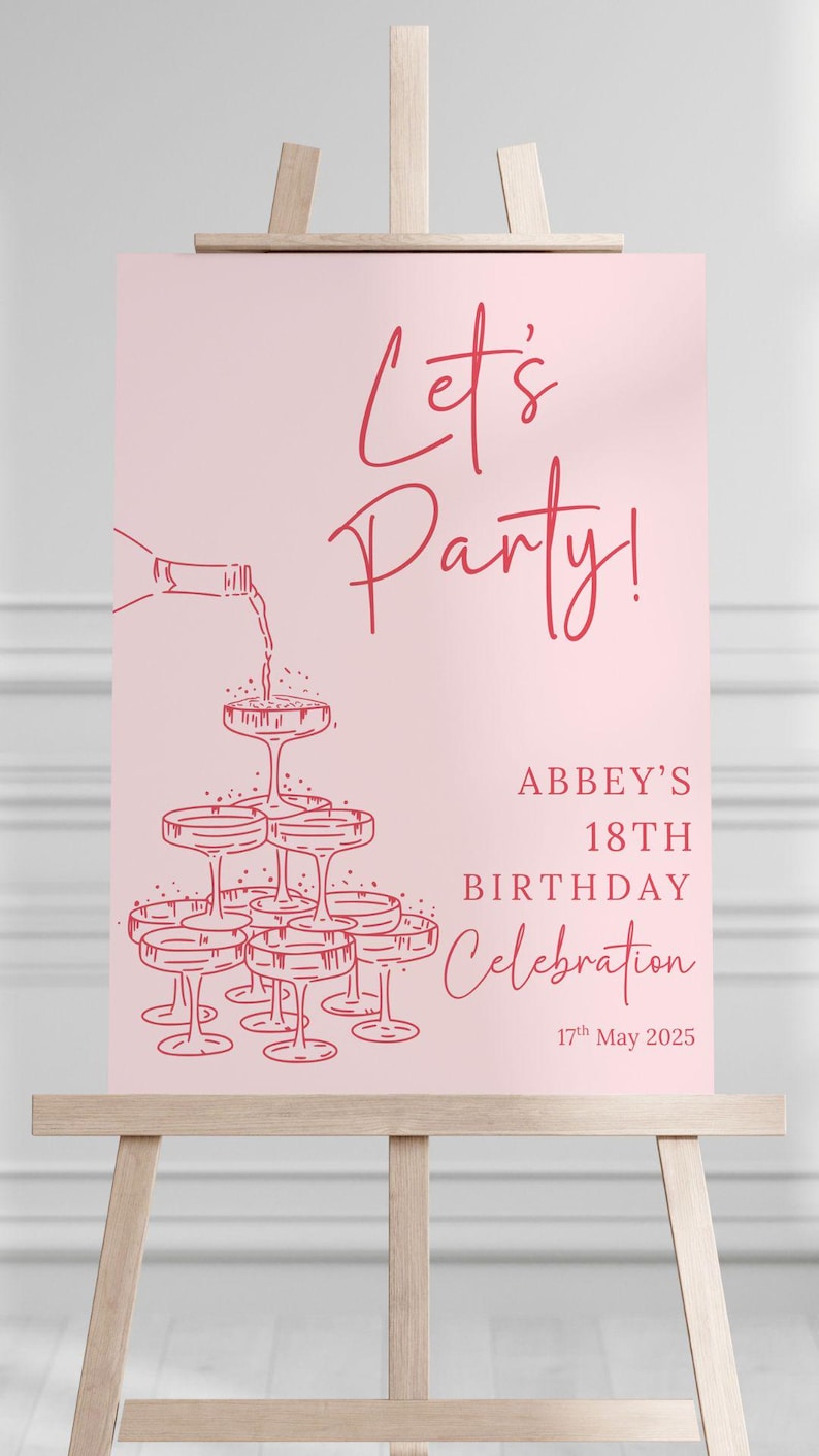 Pink 18th Birthday Welcome Sign, Personalised Party Decor, Printed ...