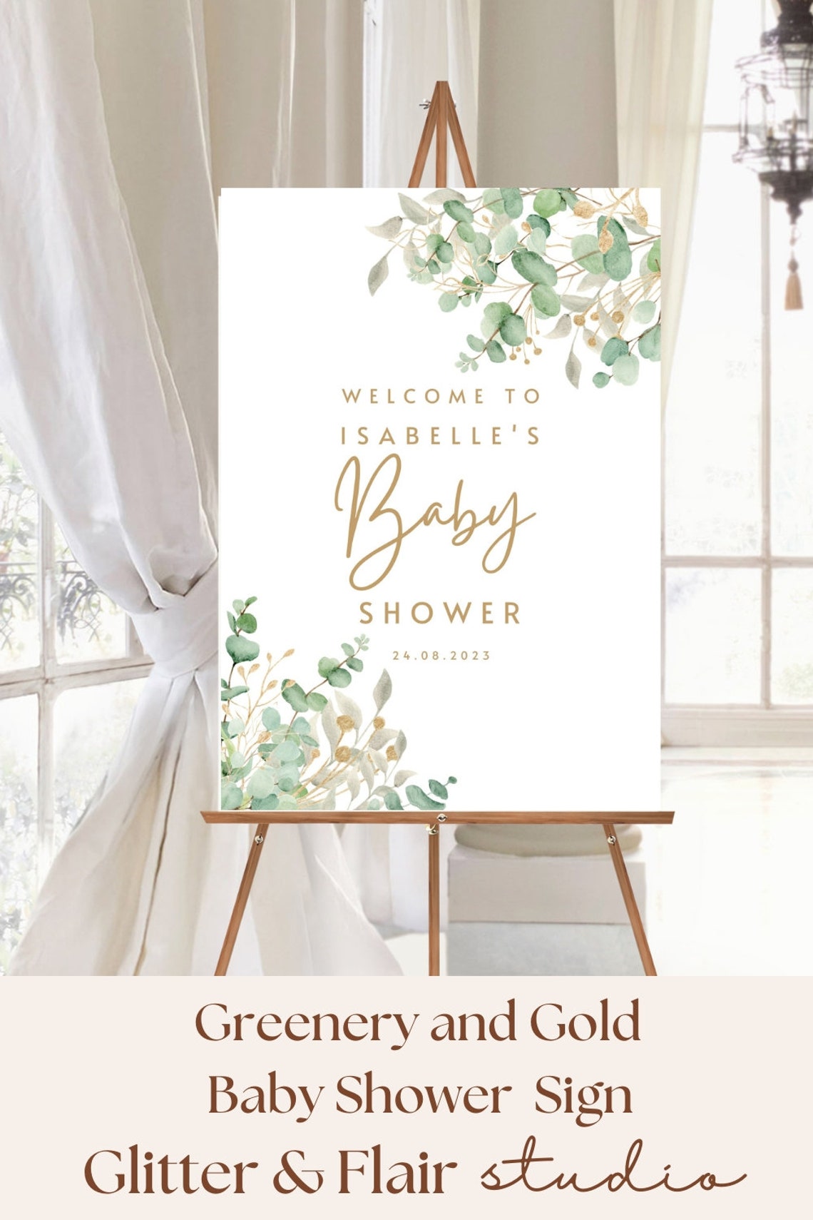 Custom Baby Shower Welcome Sign Eucalyptus and Gold Portrait - Etsy UK