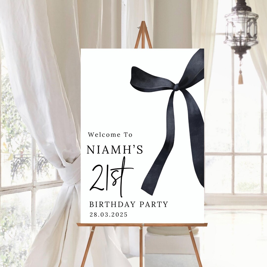 Custom 21st Birthday Welcome Sign Black Bow Coquette Design ...