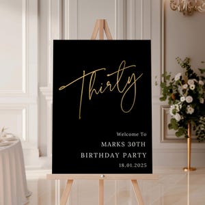 Personalised 30th Birthday Welcome Sign, Black and Gold Theme, Custom ...