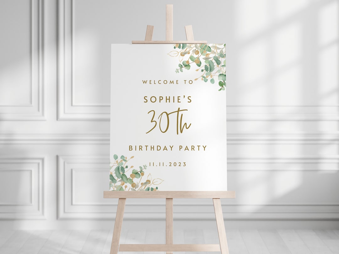 Personalised 30th Birthday Party Sign Green and Gold Custom Name 30th ...