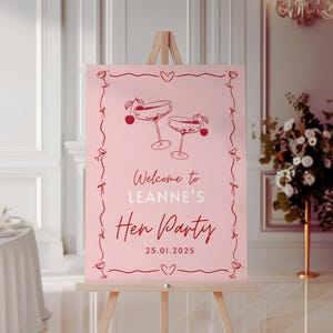 Custom Hen Do Welcome Sign Pink and Red Bows Cherry on Top Theme Hen ...
