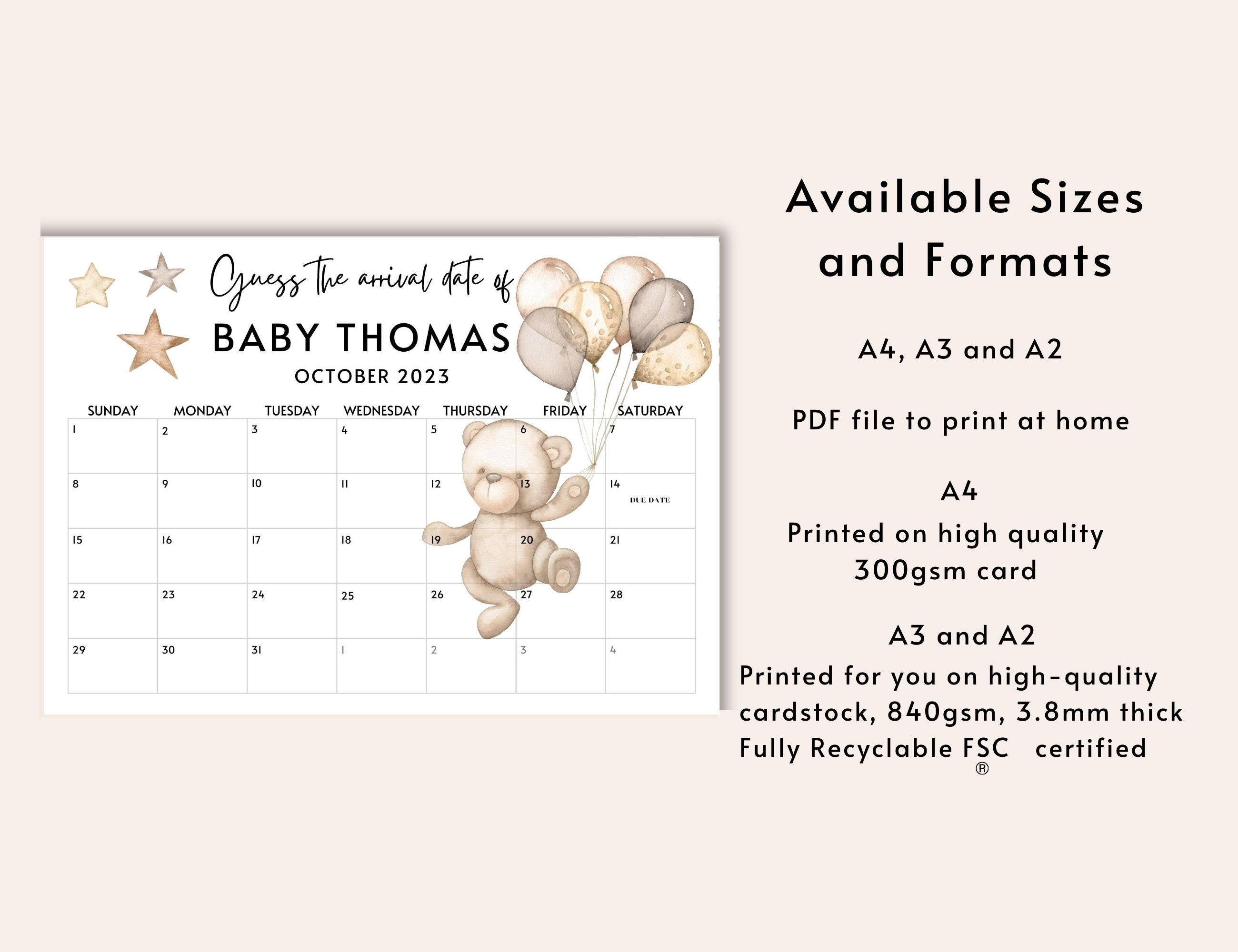 Guess the Arrival Date Calendar We Can Bearly Wait Baby Shower - Etsy UK