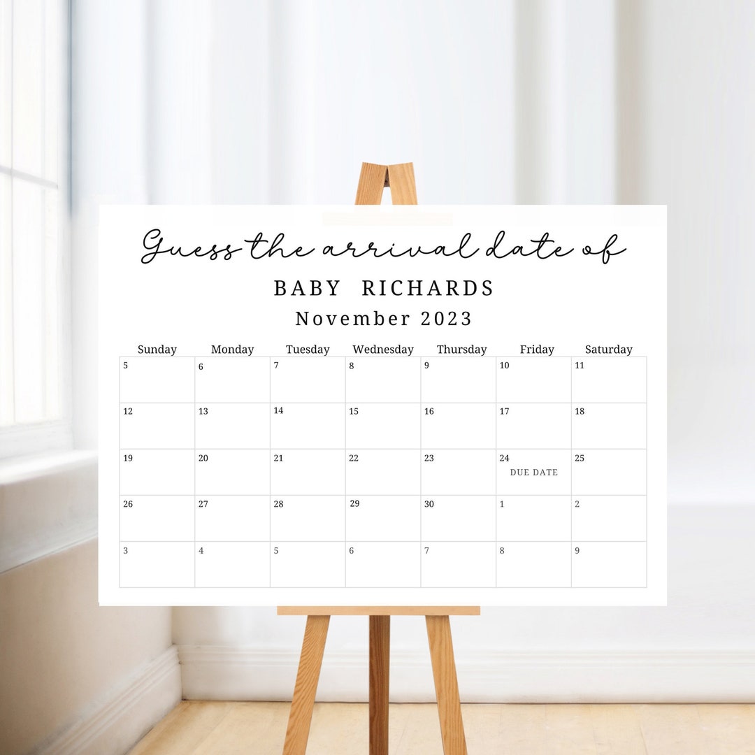 Custom Guess the Arrival Date Calendar Minimal Baby Shower Game Guess ...