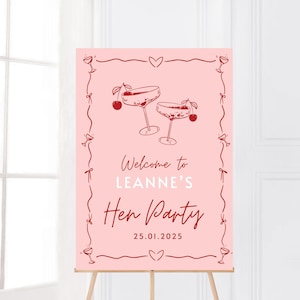 Custom Hen Do Welcome Sign Pink and Red Bows Cherry on Top Theme Hen ...