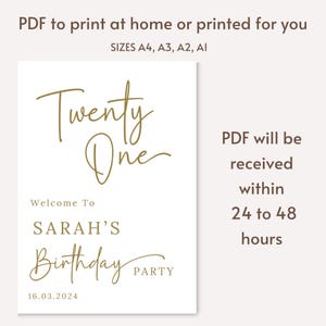 Custom 21st Birthday Party Sign Minimalist Design Gold Font PRINTED ...