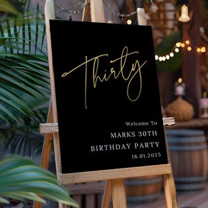 Personalised 30th Birthday Welcome Sign, Black and Gold Theme, Custom ...