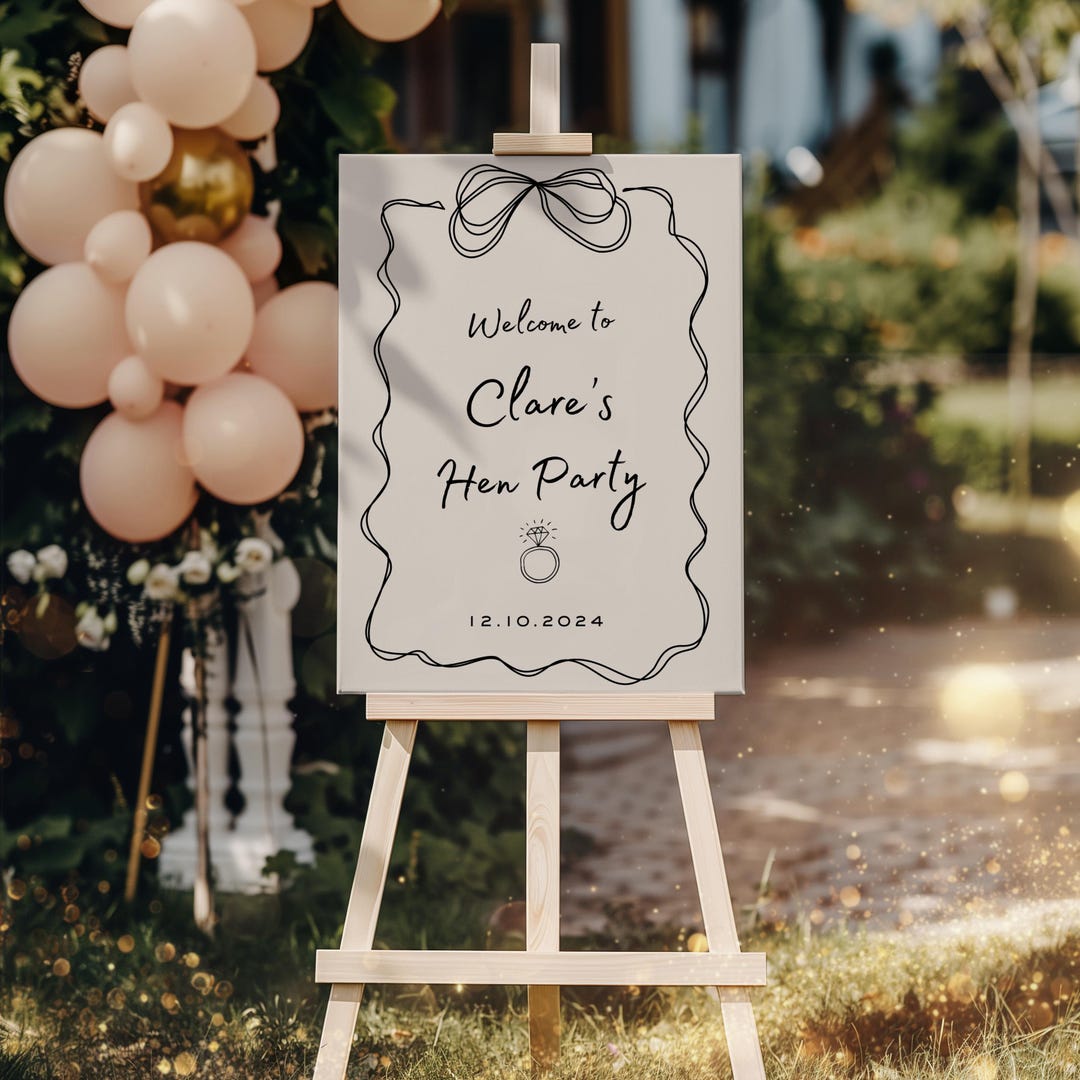 Custom Hen Party Welcome Sign Whimsical Handwritten Modern Hand Drawn ...