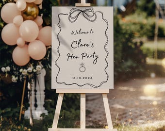 Custom Hen Party Poster Black and Beige Whimsical Hen Do Welcome Sign ...