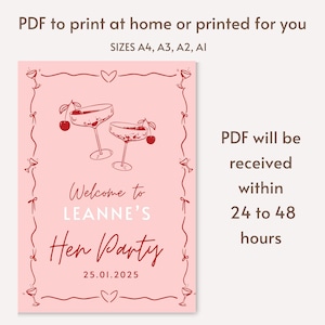 Custom Hen Do Welcome Sign Pink and Red Bows Cherry on Top Theme Hen ...
