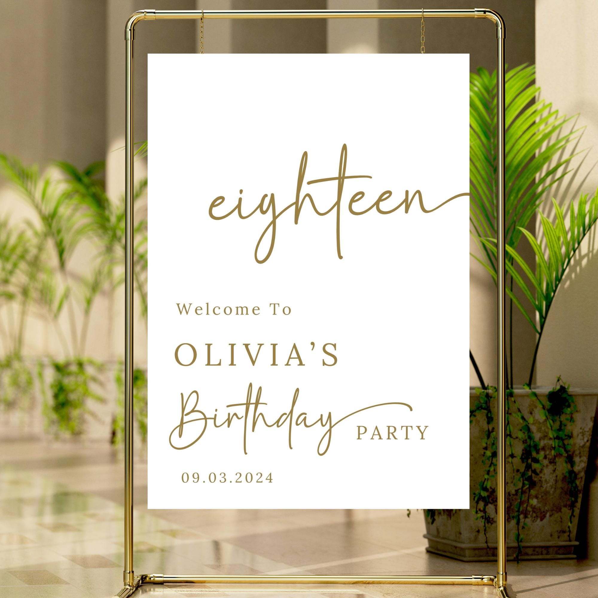 Personalised 18th Birthday Party Sign Minimal Design Gold Font PRINTED ...