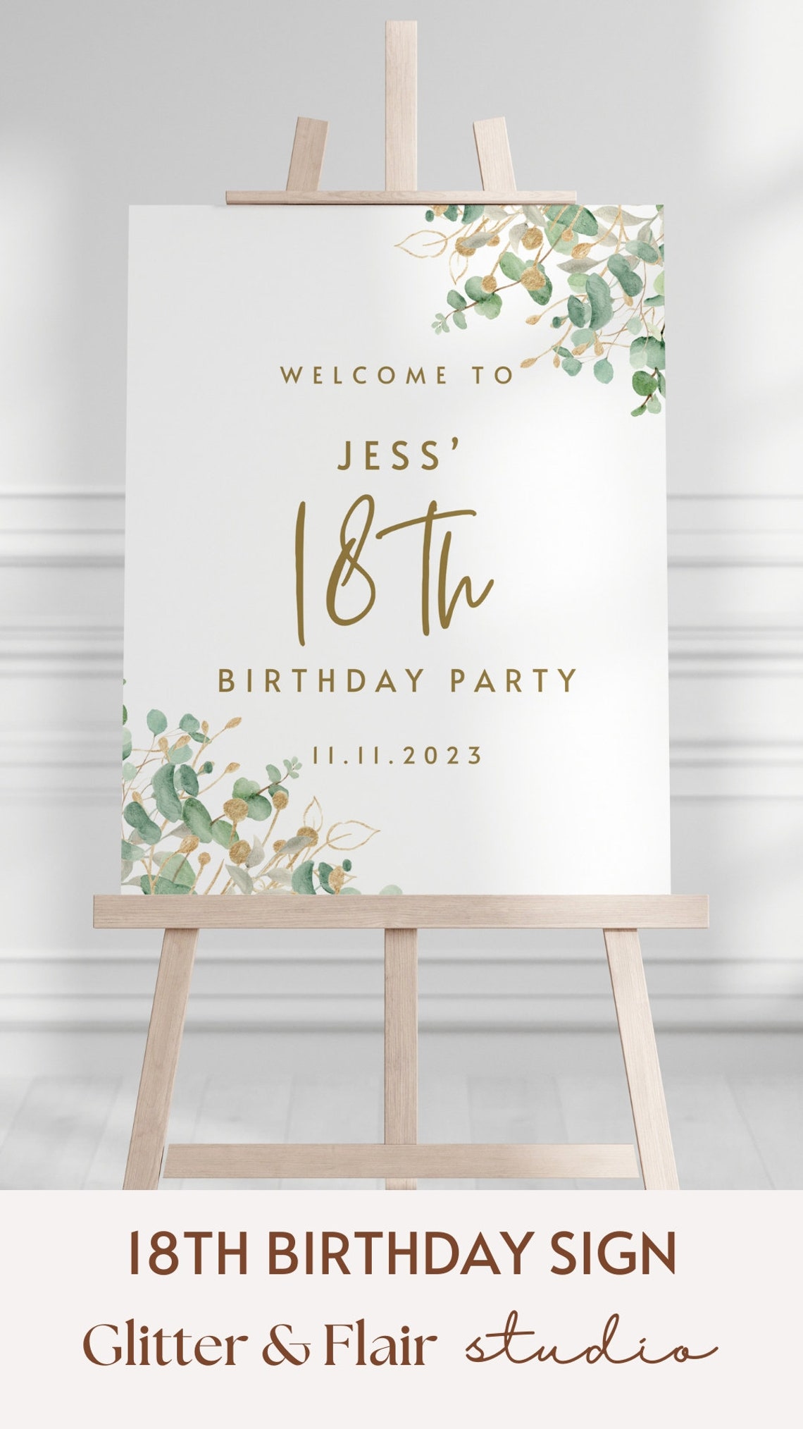 Personalised 18th Birthday Party Sign Green and Gold Custom Name 18th ...