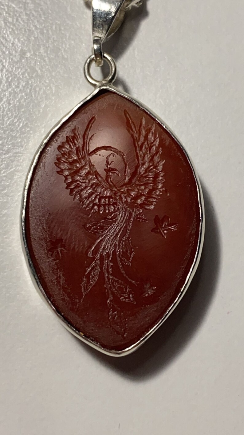 Fire Elemental Mythical Phoenix Necklace Engraved on Red Agate Gem - Etsy
