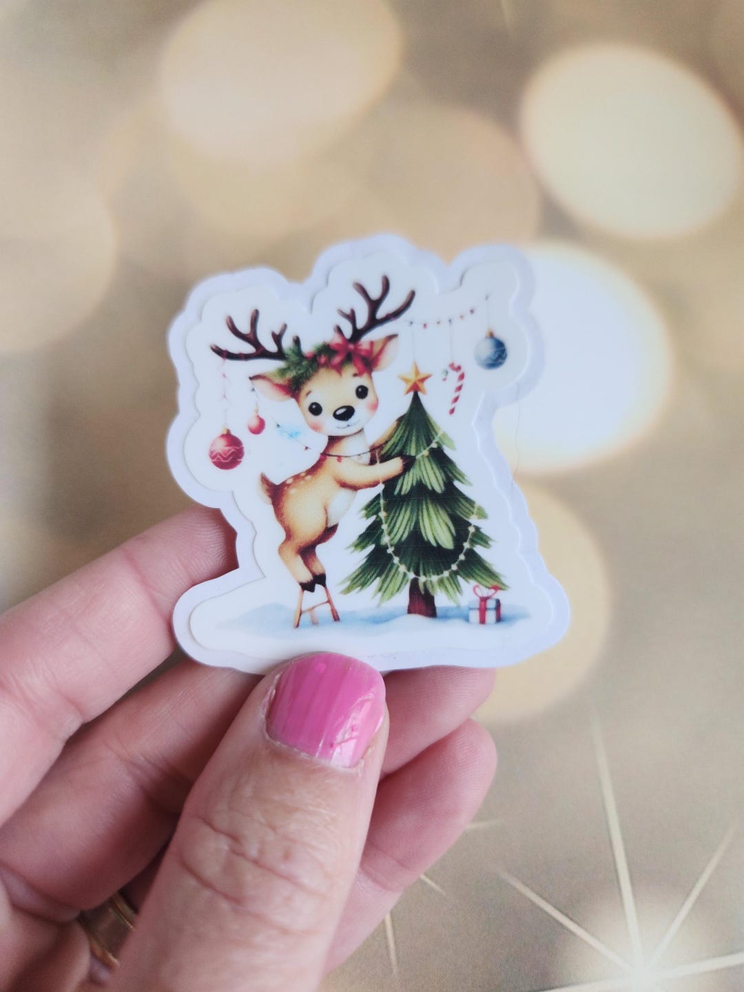 Santa Reindeer Stickers, Christmas Deer Sticker, Christmas Lights ...