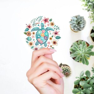 Watercolor Sea Turtle Sticker: Floral Beach Decor - Etsy
