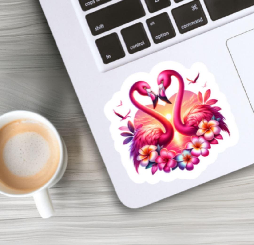 Pink Flamingo Stickers, Waterproof Flamingo Stickers, Watercolor Beach ...