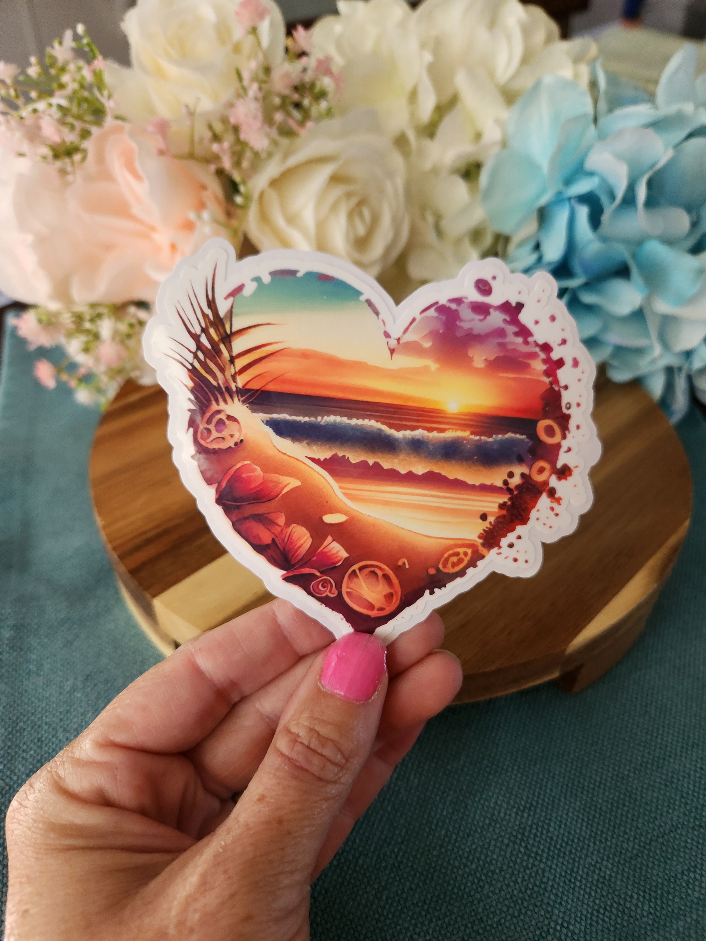 Beach Heart Sticker Set Watercolor Beach Sticker for Water - Etsy