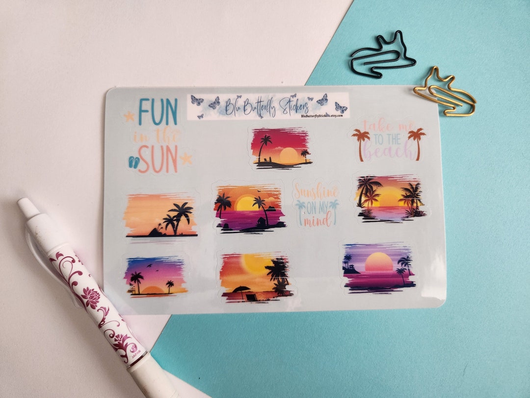 Summer Sticker Sheet, Beach Stickers for Planner, Beach Sticker Sheet ...