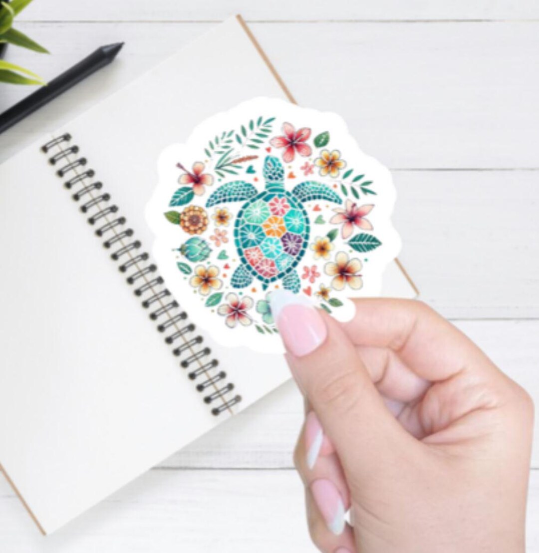 Watercolor Sea Turtle Sticker: Floral Beach Decor - Etsy