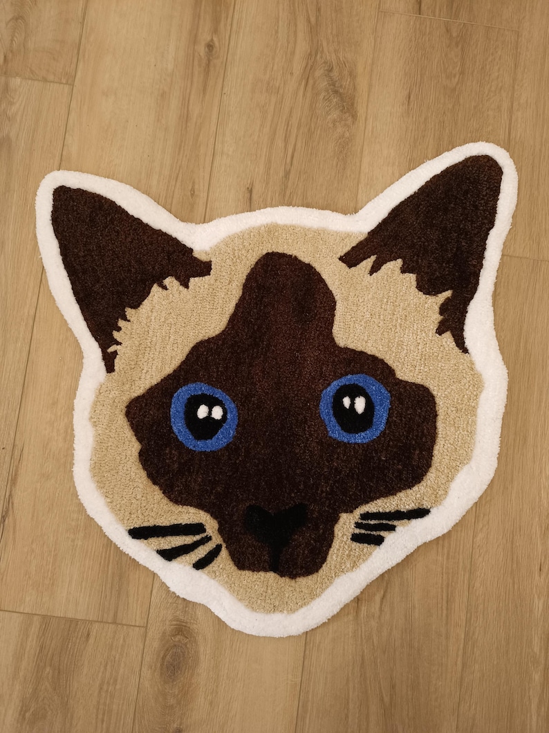 Siamese Cat Rug, Cat Head, Kitty Thick High Quality Rug Handmade Carpet ...