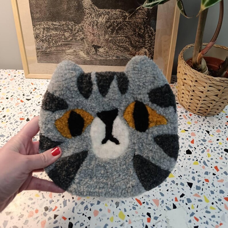 Hanging Kitten Decoration, Cat Mini Wall Rug, Gray, Gift for Birthday ...