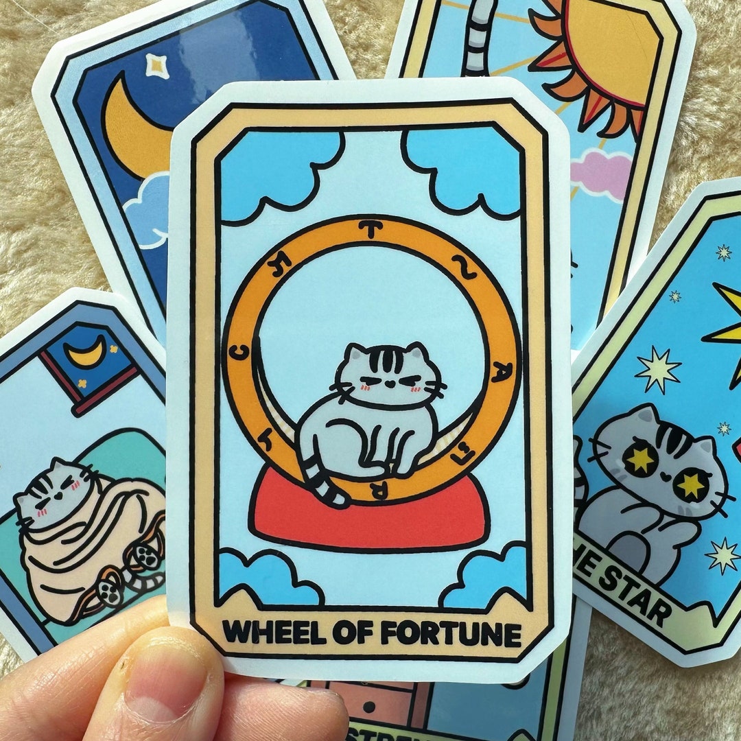 Cat Tarot Card Sticker, Tarot Card Sticker, Wheel of Fortune Tarot Card ...