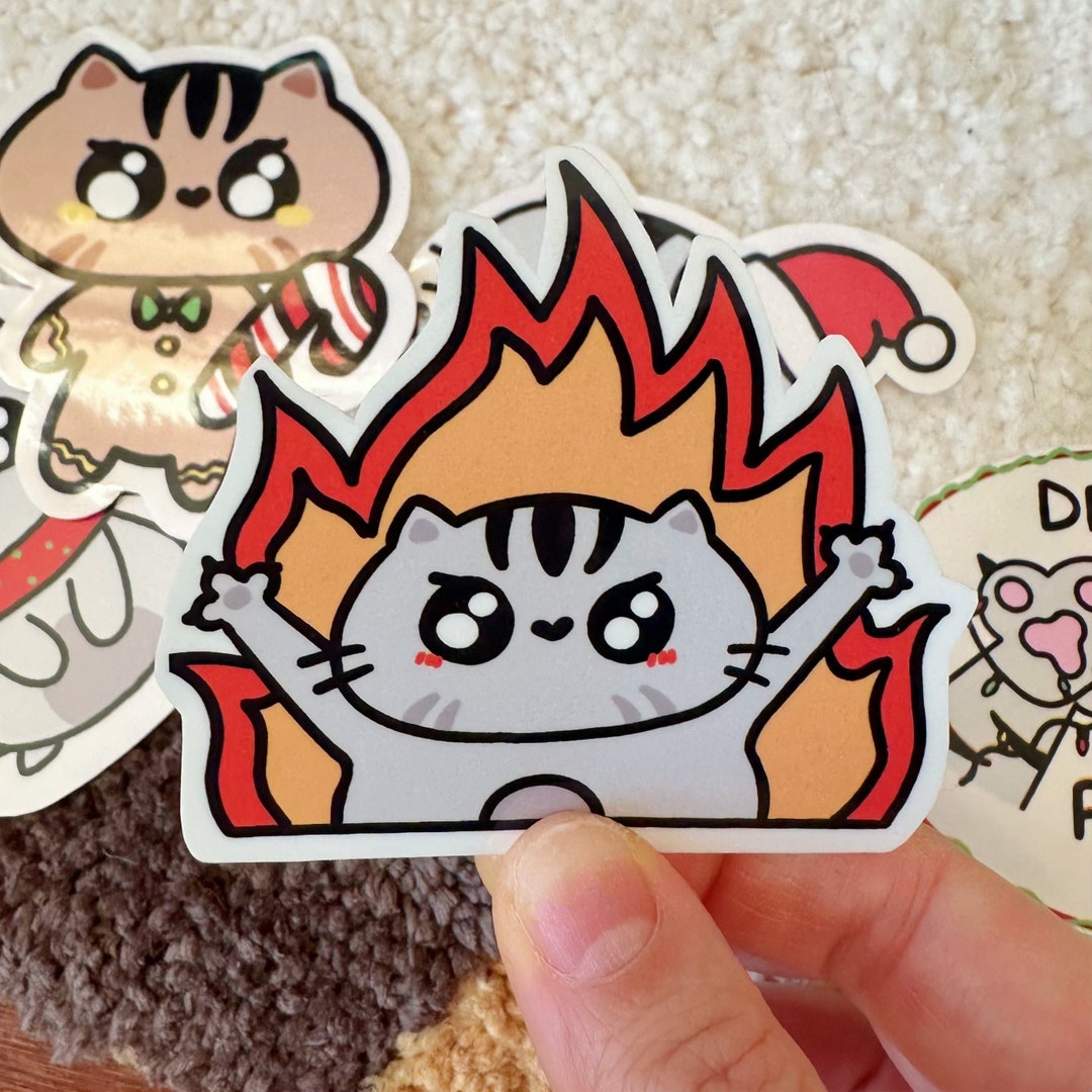Cat Fire Meme Sticker, Everything on Fire, Glossy Vinyl Waterproof ...